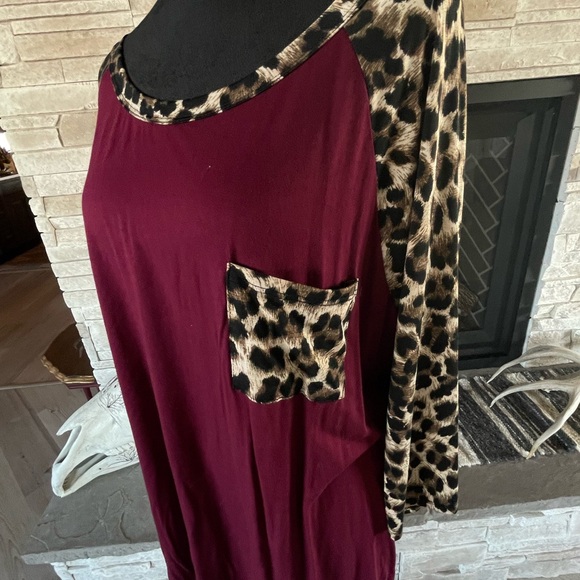 H&M | Tops | Hm Burgundy And Leopard Print Blouse | Poshmark